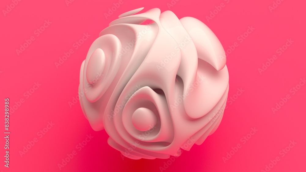 3d render abstract art with surreal alien sphere ball in curve wavy ...