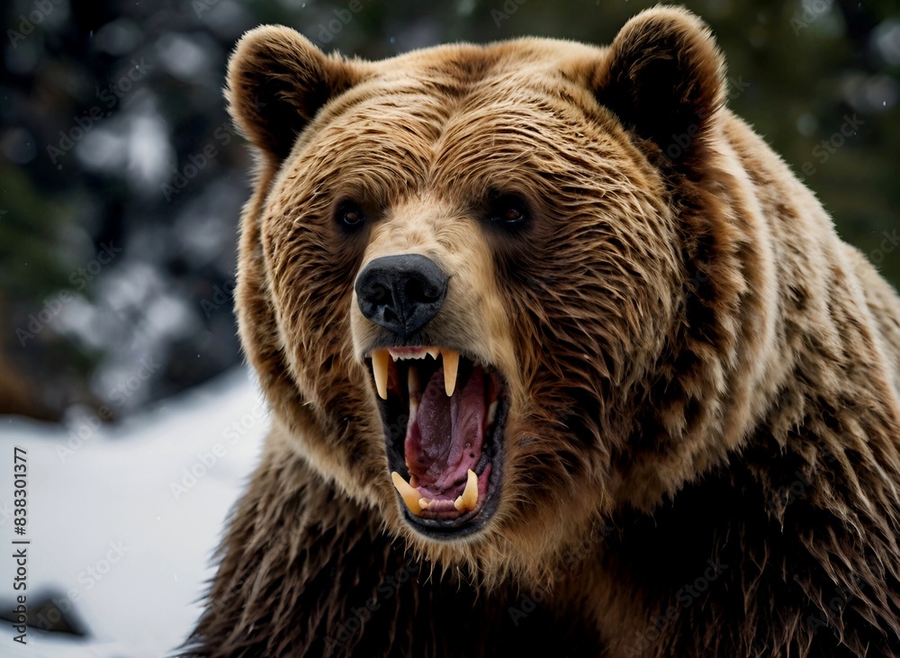 Photograph of the face of a big bear in the forest with anger Stock ...