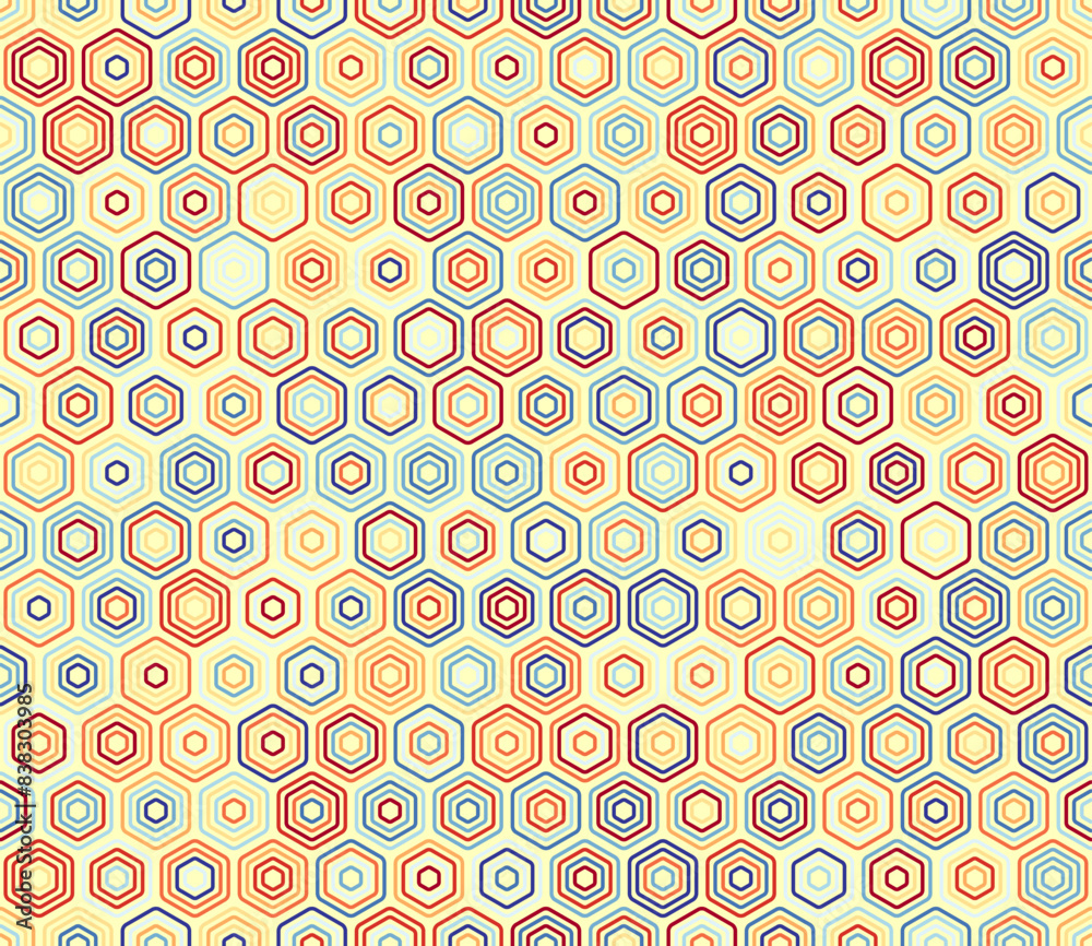 Seamless geometric pattern. Bold stacked rounded hexagons mosaic cells. Hexagon cells. Multiple ...