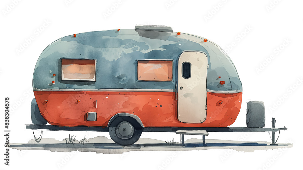 Childlike illustration of a cute caravan, isolated on a transparent ...