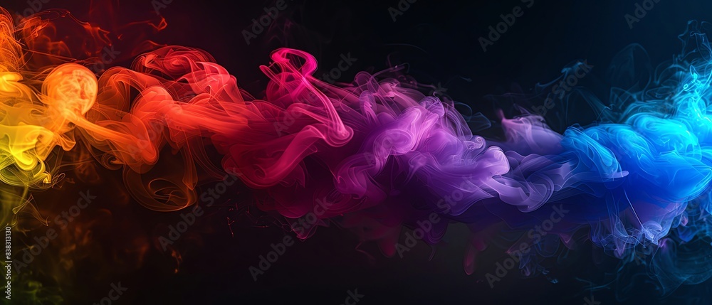 Cinematic Rainbow smoke, negative space, isolated on black background ...