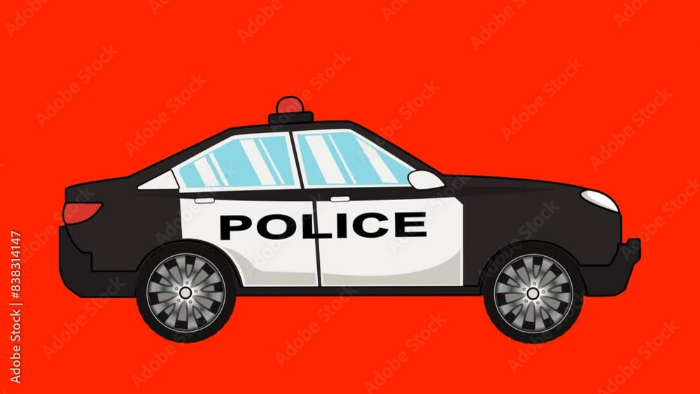 Flat Cartoon Design Animation: Police Car Running on Green Screen ...