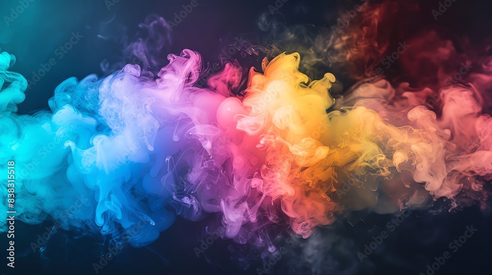 Heavy Fog Rainbow smoke, negative space, isolated on black background ...