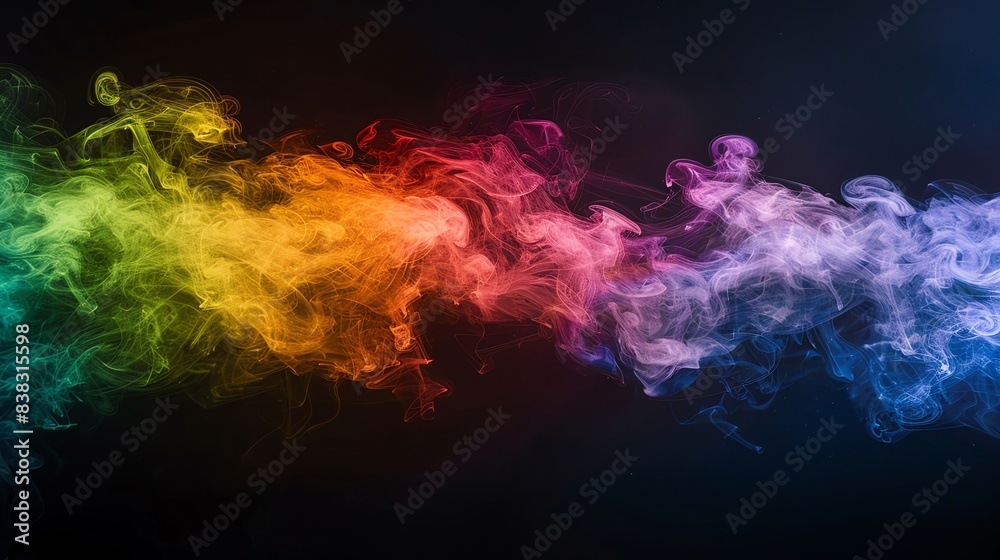 High Contrast Rainbow smoke, negative space, isolated on black ...