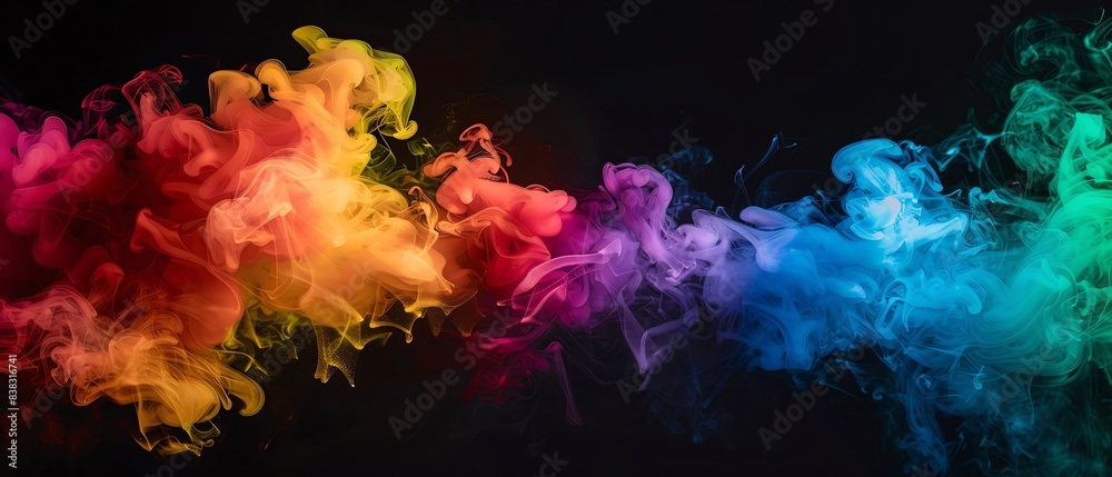 Soft Focus Rainbow smoke, negative space, isolated on black background ...
