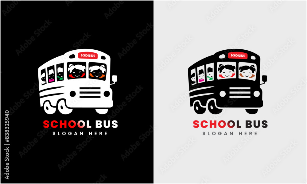 School bus van icon. Student college transportation logo vector sample ...