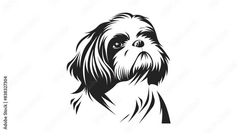 Simple, clear, artisanal stencil print style illustration of cute Shih ...