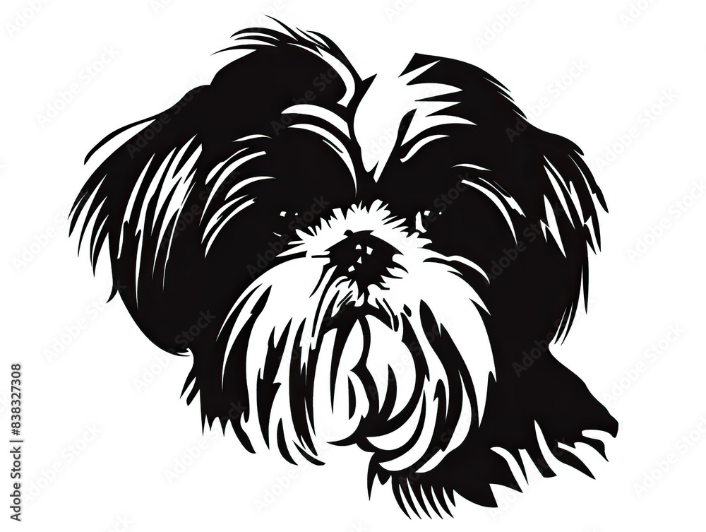 Simple, clear, artisanal stencil print style illustration of cute Shih ...