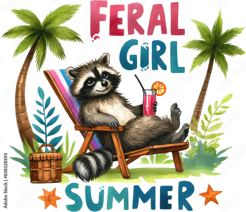 Watercolor Summer Clipart PNG with Funny Quotes: Tropical Beach ...