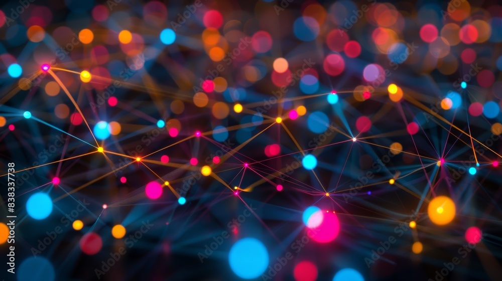 Colorful network data visualization with glowing nodes and connections ...
