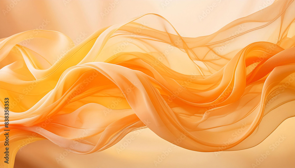 Abstract design of flowing wavy lines in orange and yellow ribbons ...