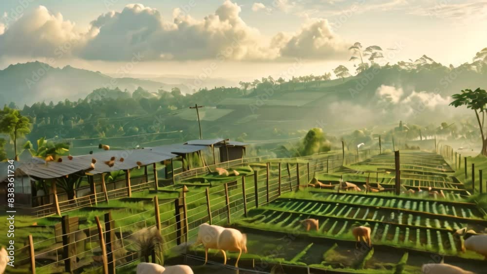 A farm filled with rows of vibrant green plants, showcasing a thriving ...