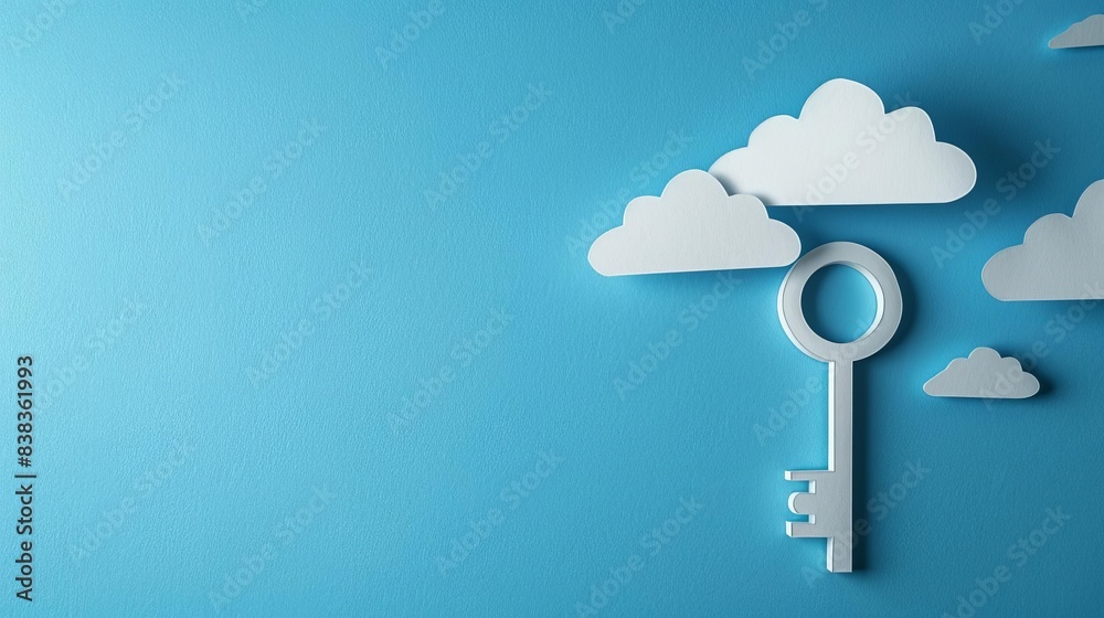 Paper cutout of a key, security theme, lock background Stock ...
