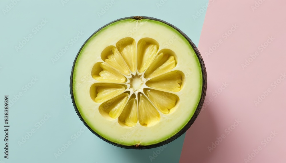 A cross-section of an unusual citrus fruit reveals its intricate ...