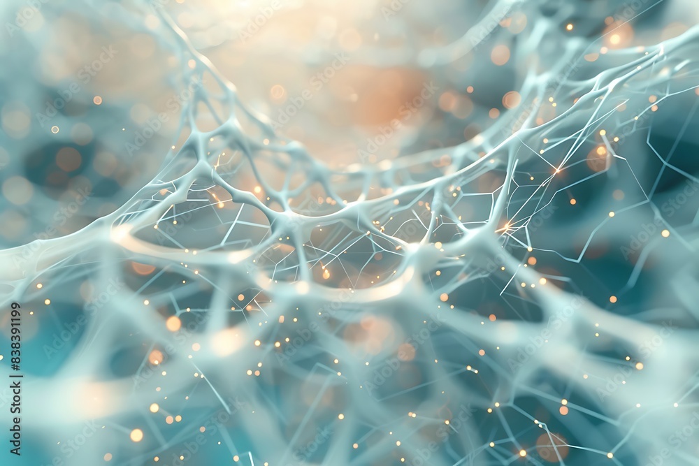 Abstract blue neural network with glowing nodes, illustrating ...