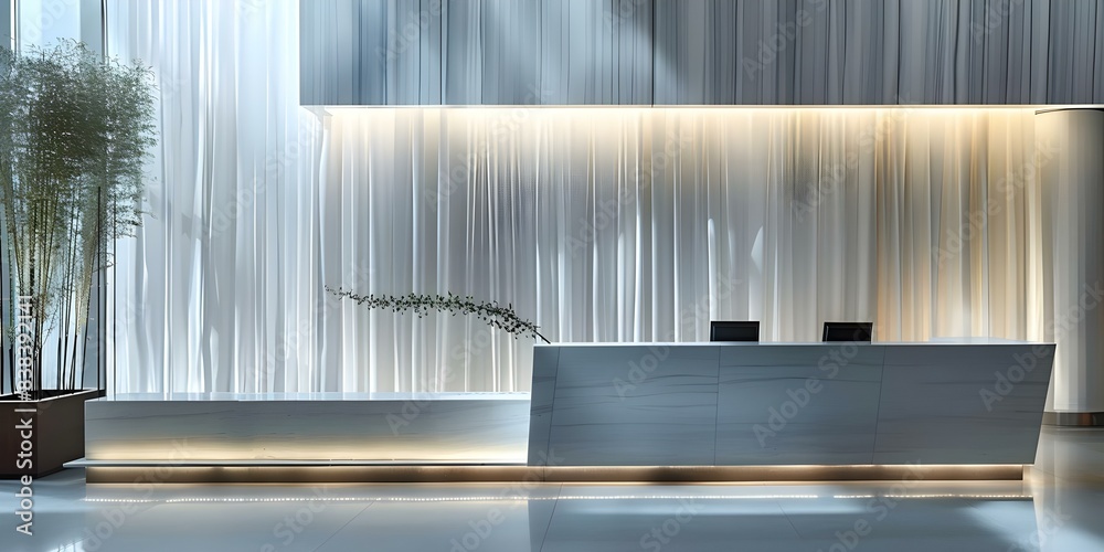 Contemporary hotel lobby with minimalist front desk and sleek ...