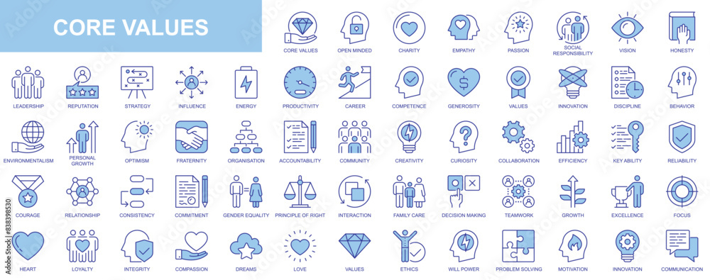 Core values web icons set in duotone outline stroke design. Pack ...