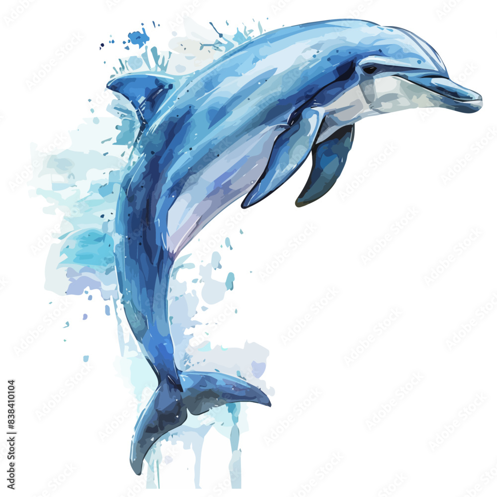 Watercolor drawing clipart of a dolphin, isolated on a white background ...