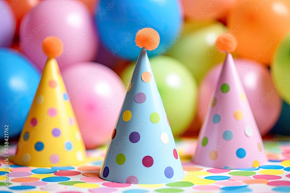 a party hat is sitting on a table, a party hat is sitting on a table ...
