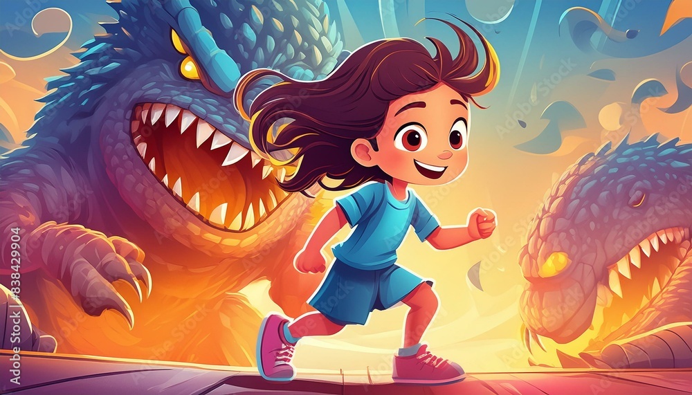 Strong boy facing his nightmares and imaginary monsters. Concepts such ...