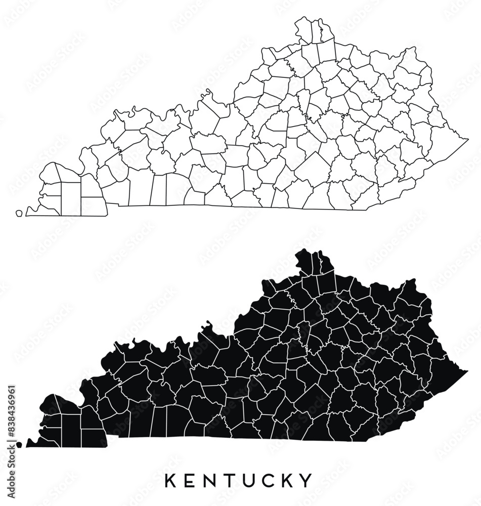 Kentucky state map of regions districts vector black on white and ...