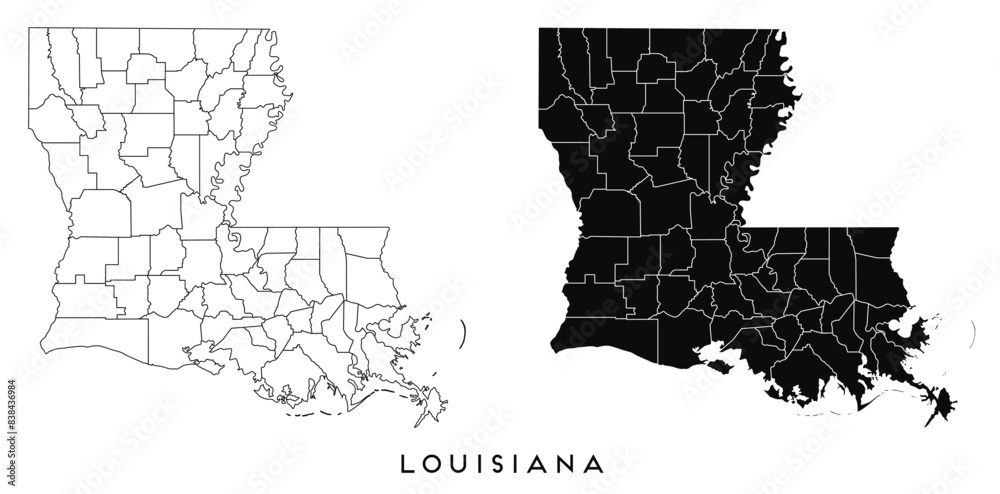 Poster Louisiana state map of regions districts vector black on white ...