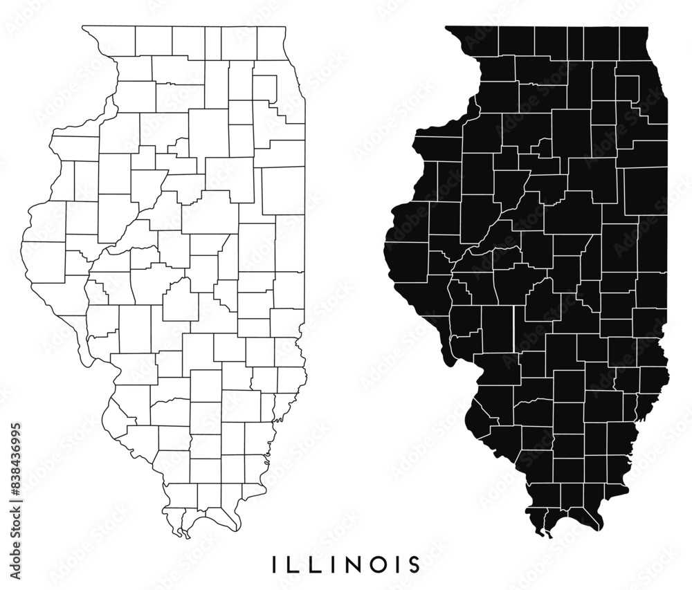 Illinois state map of regions districts vector black on white and ...