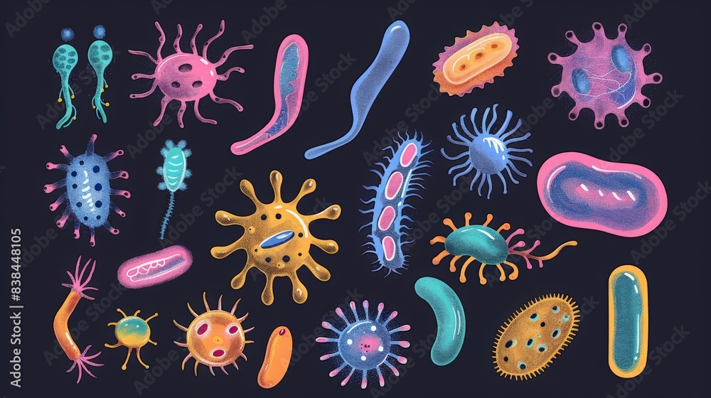 Detailed illustration of different types of bacteria, including cocci ...