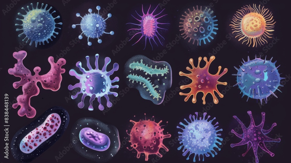 Detailed illustration of different types of bacteria, including cocci ...