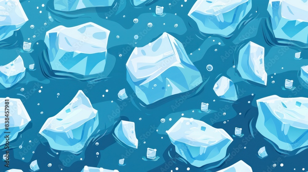Seamless pattern of cartoon floating icebergs and glaciers. Stock ...