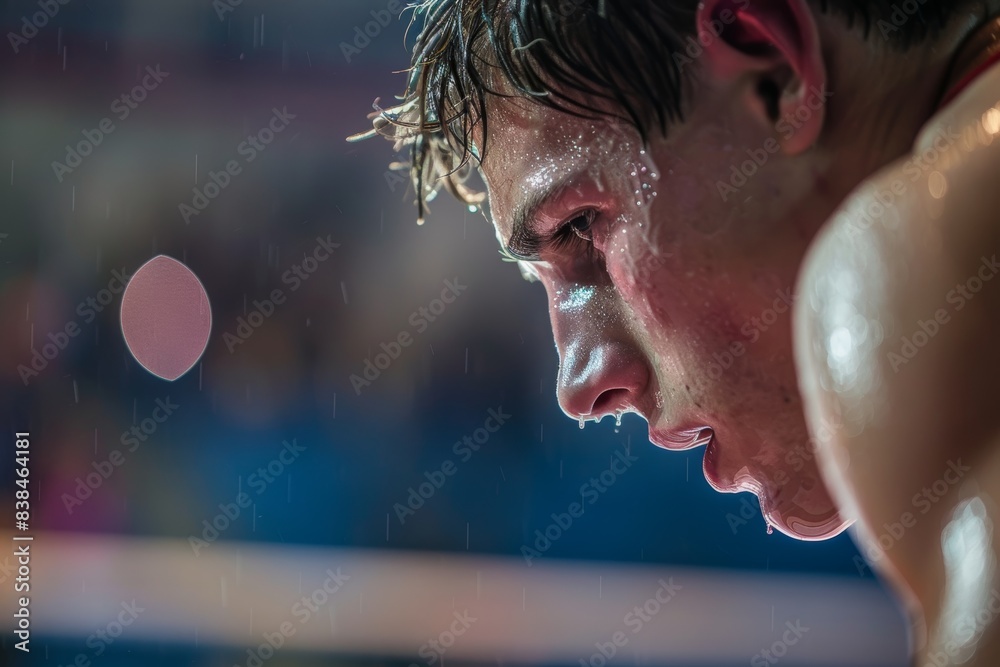 Intense Olympic Wrestler Preparing for a Move Amidst Cheering Crowd and ...