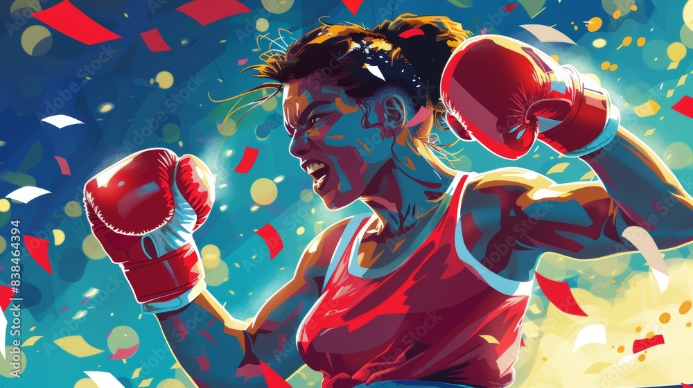 Triumphant Female Boxer Celebrates Victory in Vibrant Olympic Ring with ...