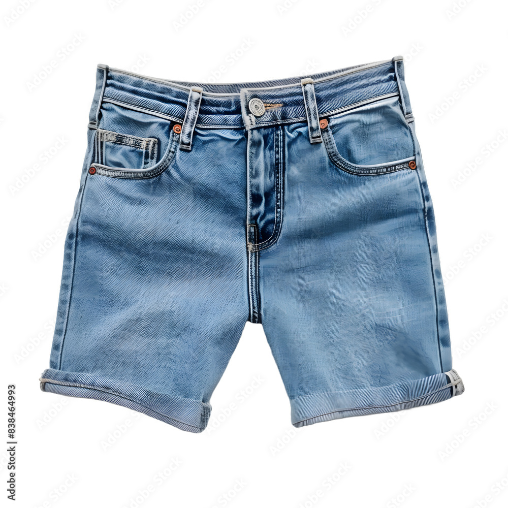 Collection of stylish blue denim shorts for women on a transparent ...
