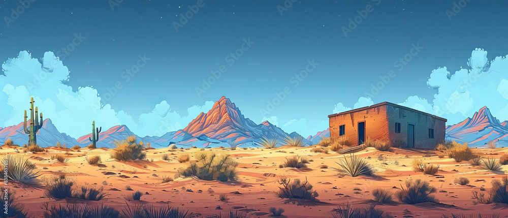 outlaw flat design side view desert hideout cartoon drawing ...
