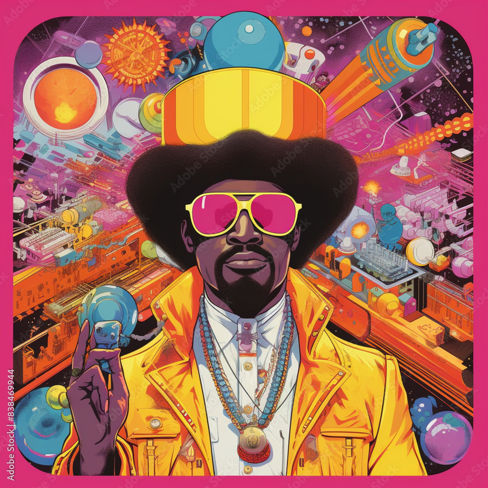 print for t-shirt with drawing of a funk artist from the 80s ...