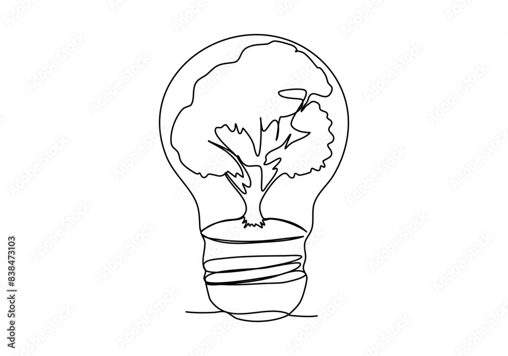Tree in a light bulb. One line drawing vector illustration. Stock ...