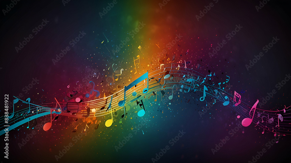Abstract colourful musical background painting of musical notes ...