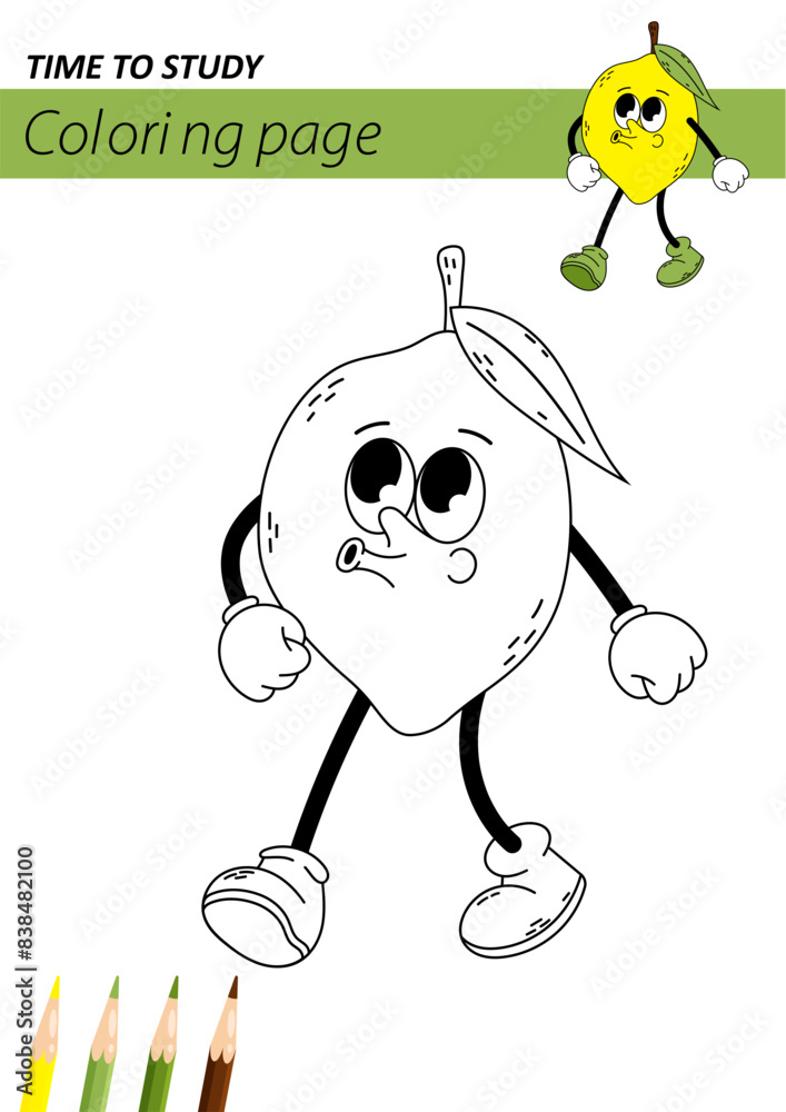 Lemon. Funny cartoon character lemon in flat and doodle style. Kids ...