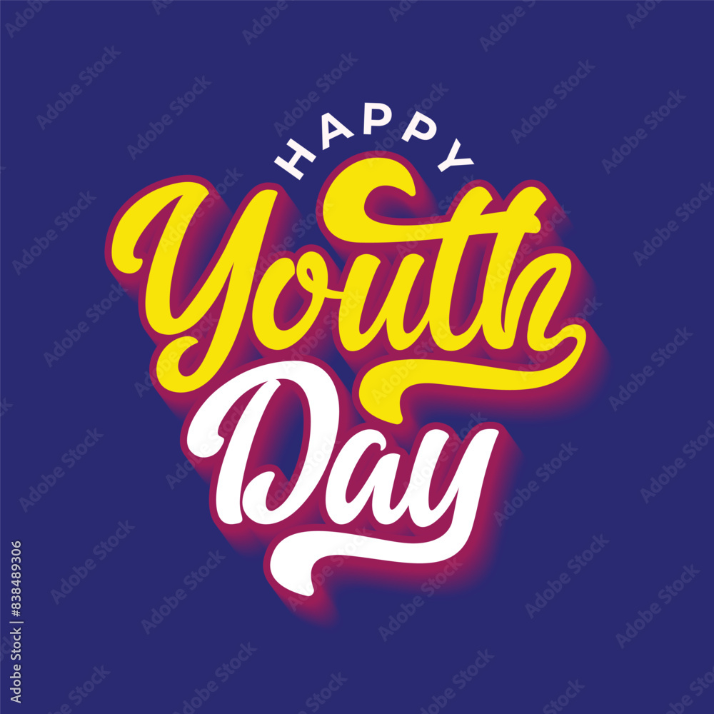 Happy Youth Day calligraphy design on blue background. Beautiful hand ...