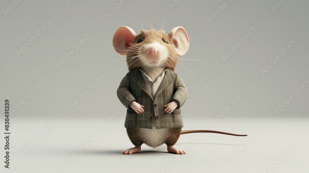 Mouse dressed in a tweed jacket, with a plaid shirt and a tie. The ...