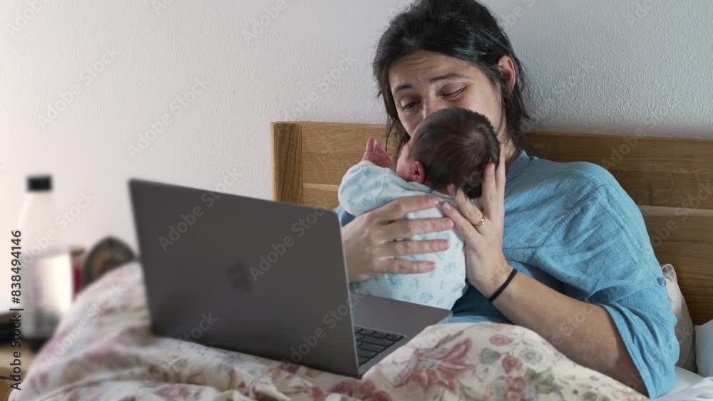 Mother smelling baby's diapers to check for poop while multitasking ...