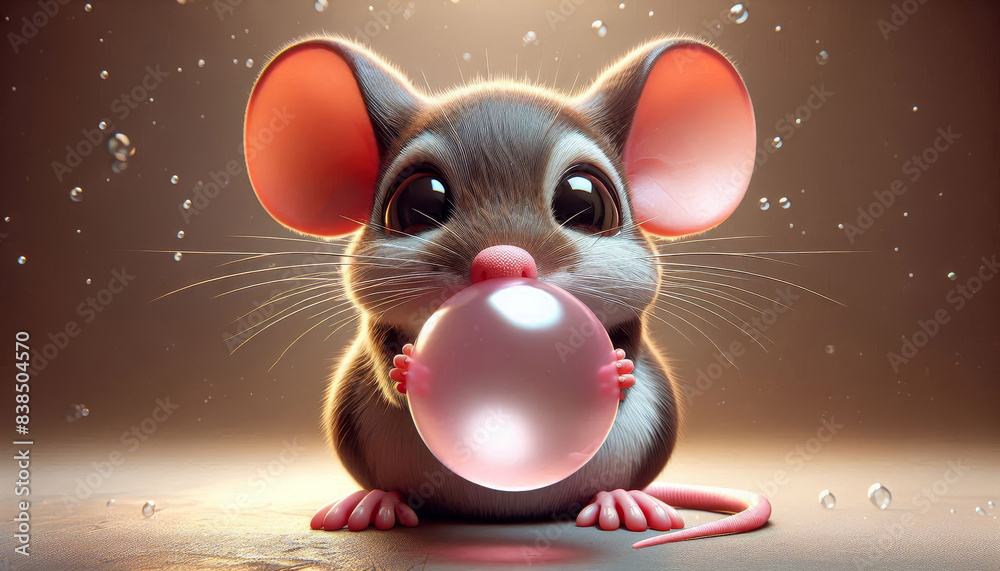 Mouse blowing a bubble gum bubble - A detailed portrayal of a mouse ...