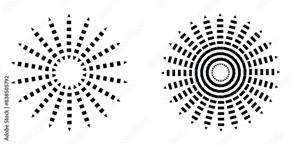 Dot radial circle lines. Circular radiating speed geometric lines. Sun ...