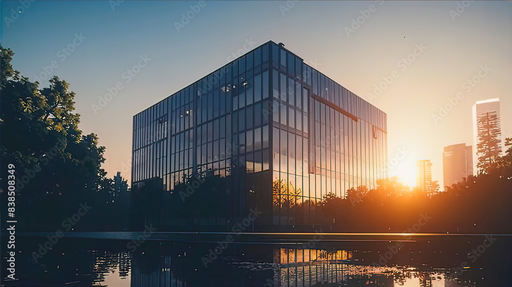 modern corporate building or public building with a swimming pool and ...