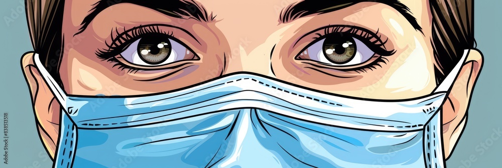 Cartoon Face Mask Icon with Required Sign for Medical Illustration ...