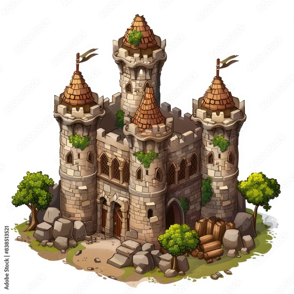 Cartoon Medieval Castle: Stronghold with Fortified Wall in Fairy Tale ...