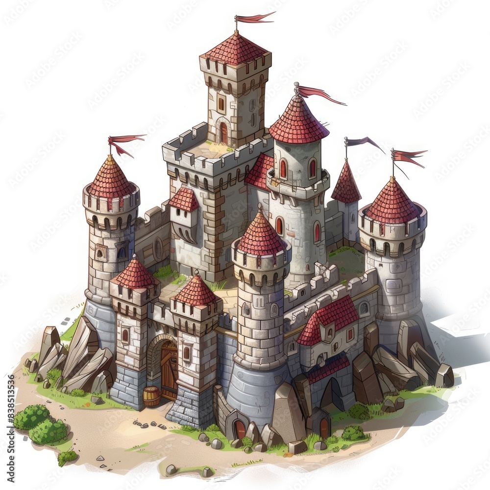 Cartoon Medieval Castle and Stronghold with Fortified Walls and ...