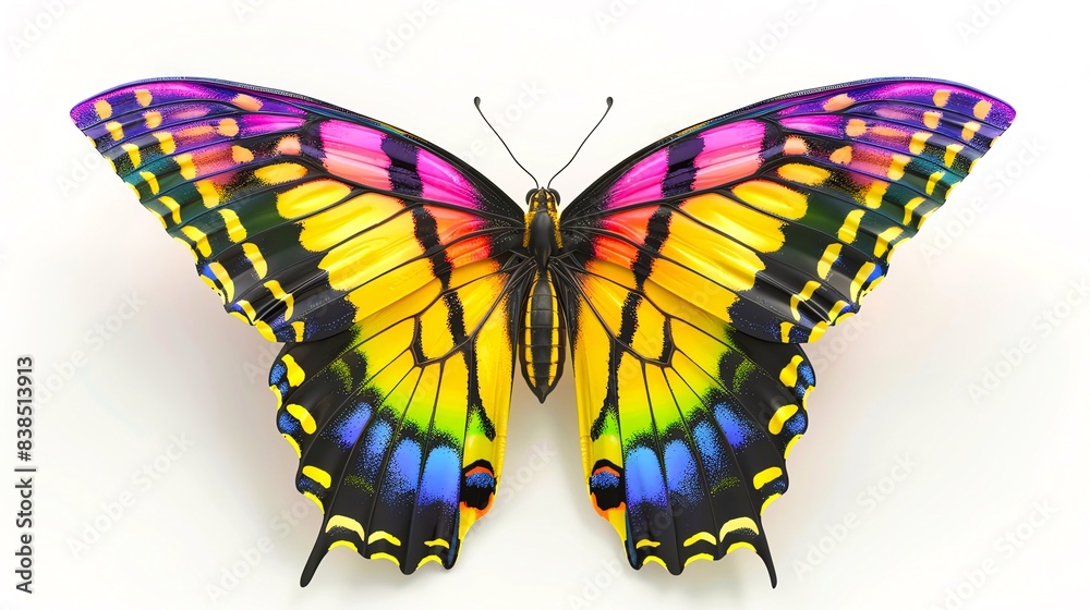 Eastern Tiger Swallowtail Butterfly with rainbow stripes on its spread ...