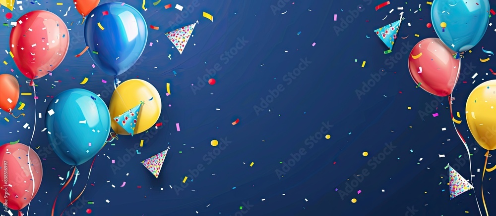 Blue birthday card background decorated with colorful balloons and ...