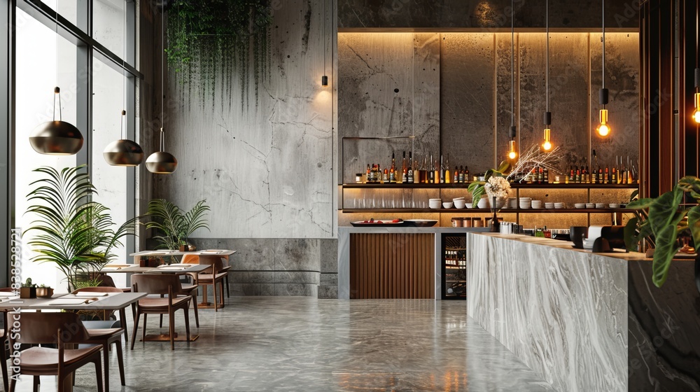 Comfortable modern dining space within a cozy restaurant interior ...